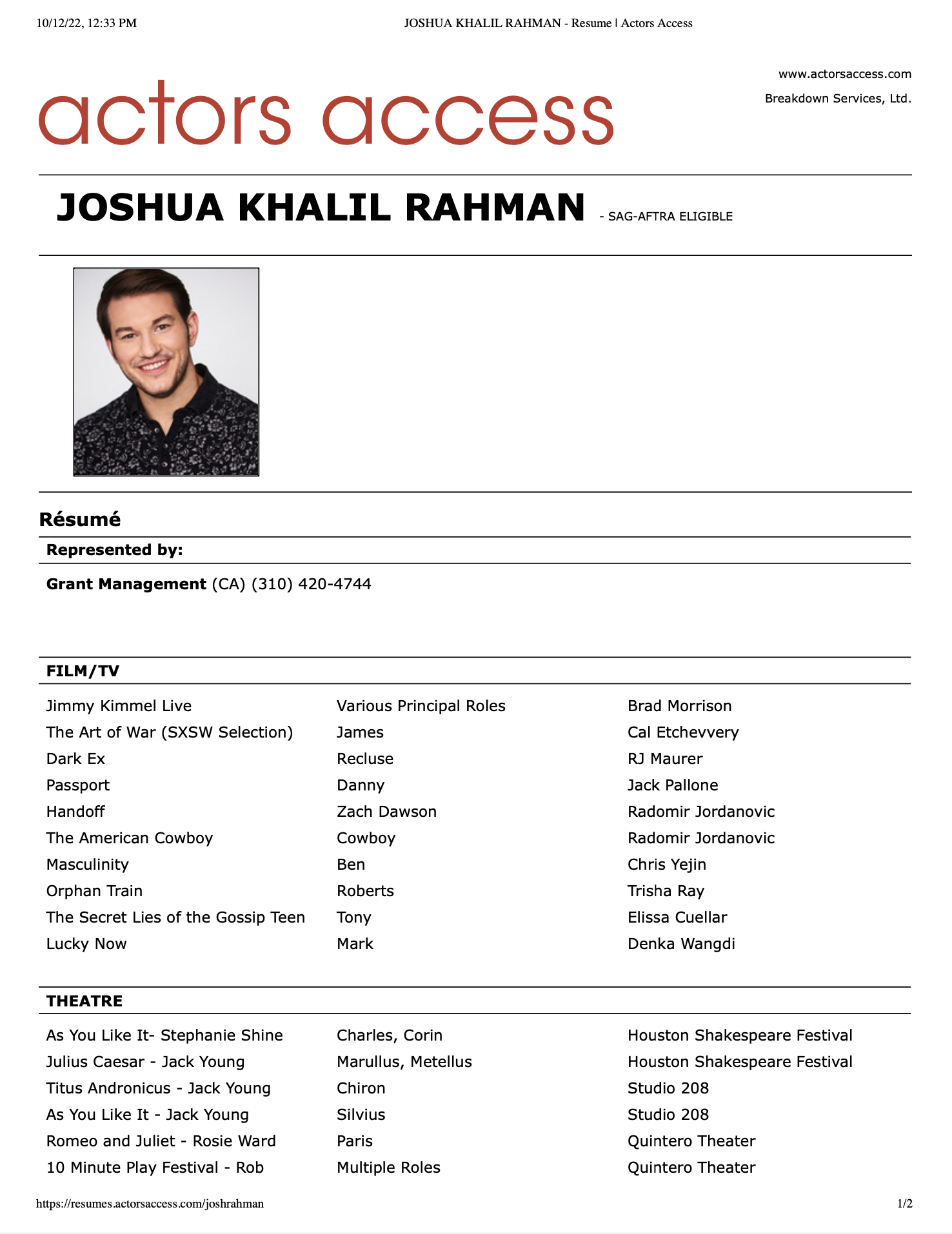 Photos & Resume | Joshua Rahman
